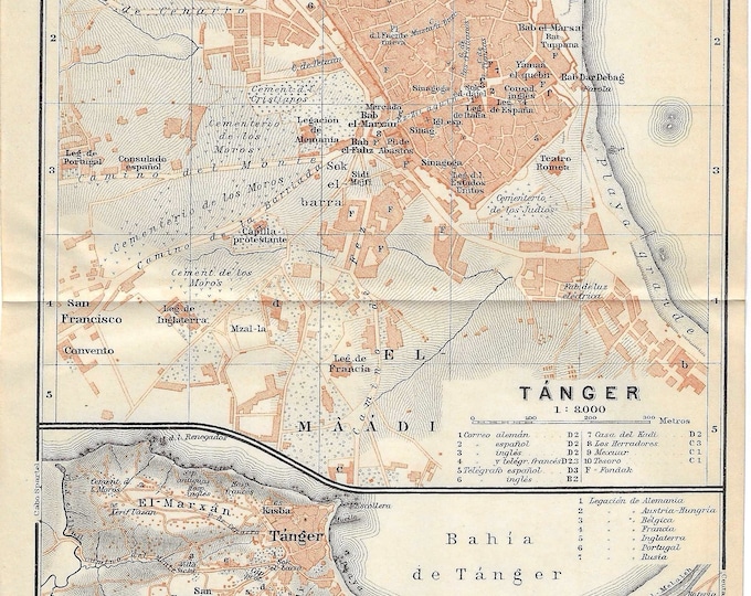 Vintage Travel Guide Print TANGER MOROCCO City Map From 1908 - Etsy