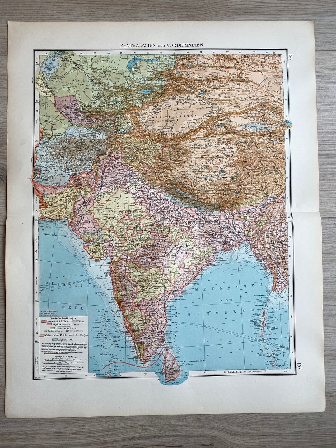 Vintage Map Indian Subcontinent and Central Asia / Map of India From ...