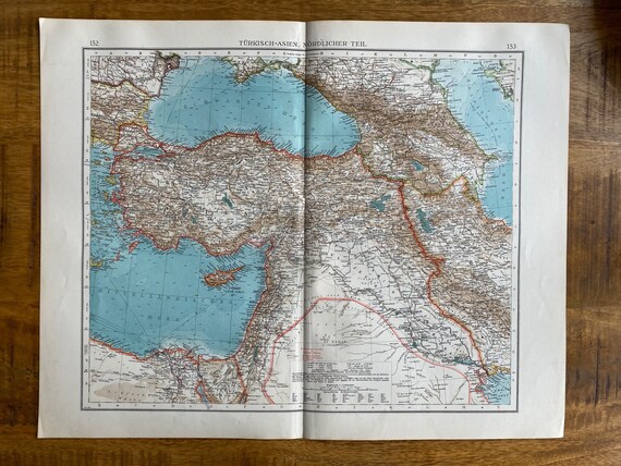 Vintage Map Turkey and Middle East From 1914 | Etsy