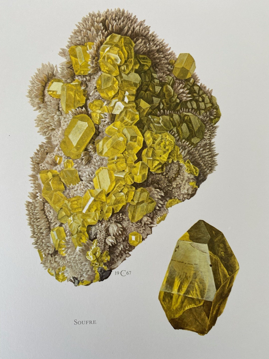 SULFUR Mineral Print. Antique and Vintage Geology Mineral Gemstone ...