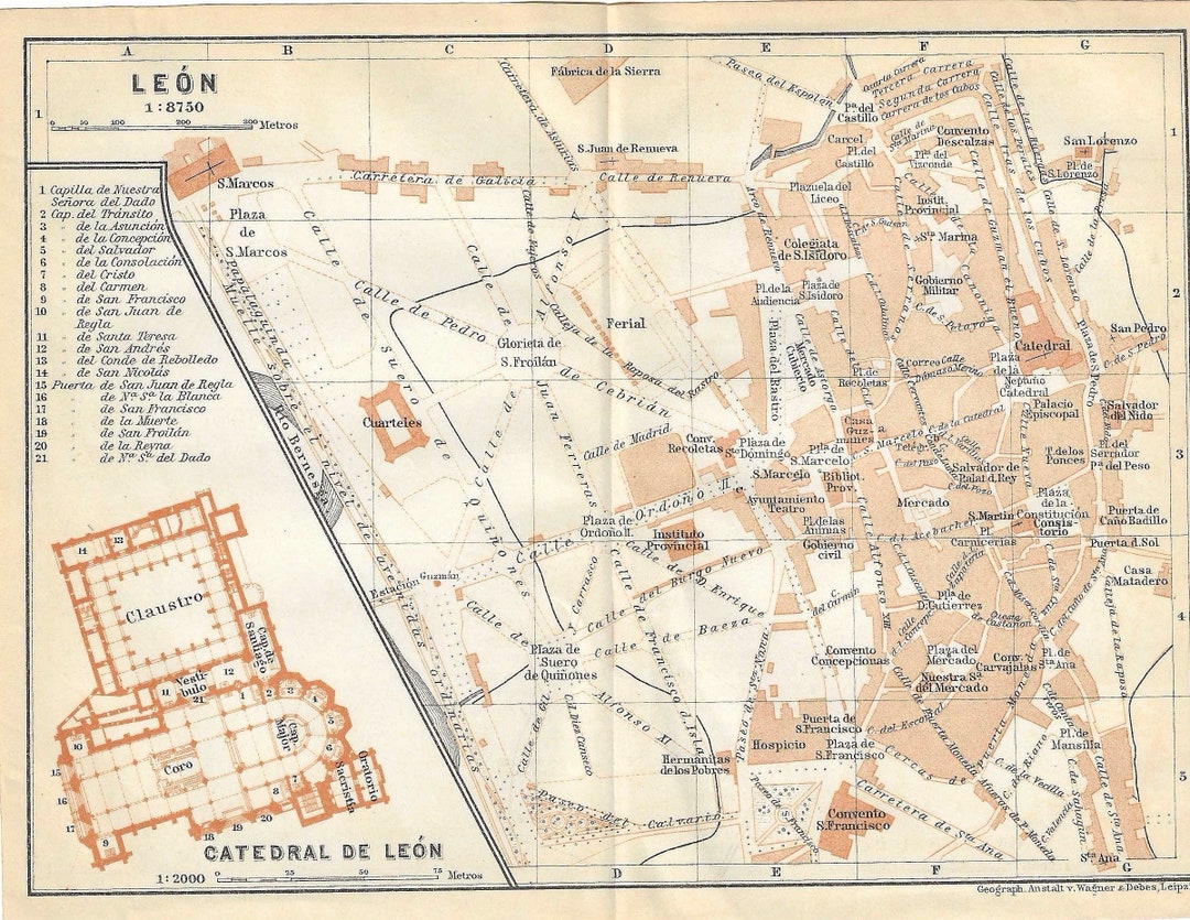 Vintage Travel Guide Print LEON SPAIN City Map From 1908 - Etsy