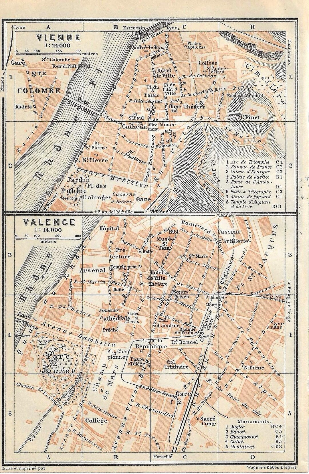 Vintage Travel Guide Print VIENNE & VALENCE FRANCE City Maps From 1906 ...