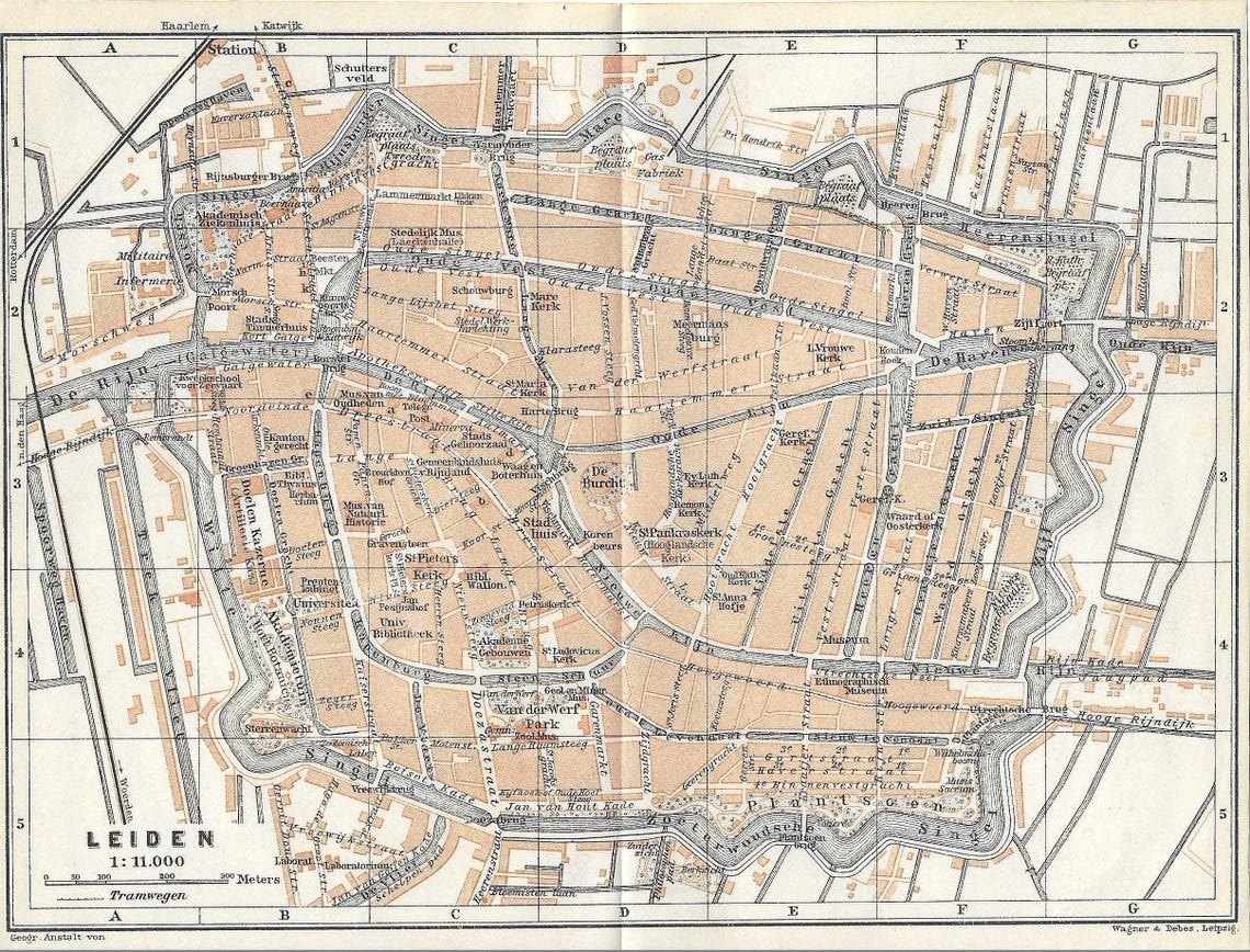 Vintage Travel Guide Print Leiden Netherlands City Map From 1910 - Etsy