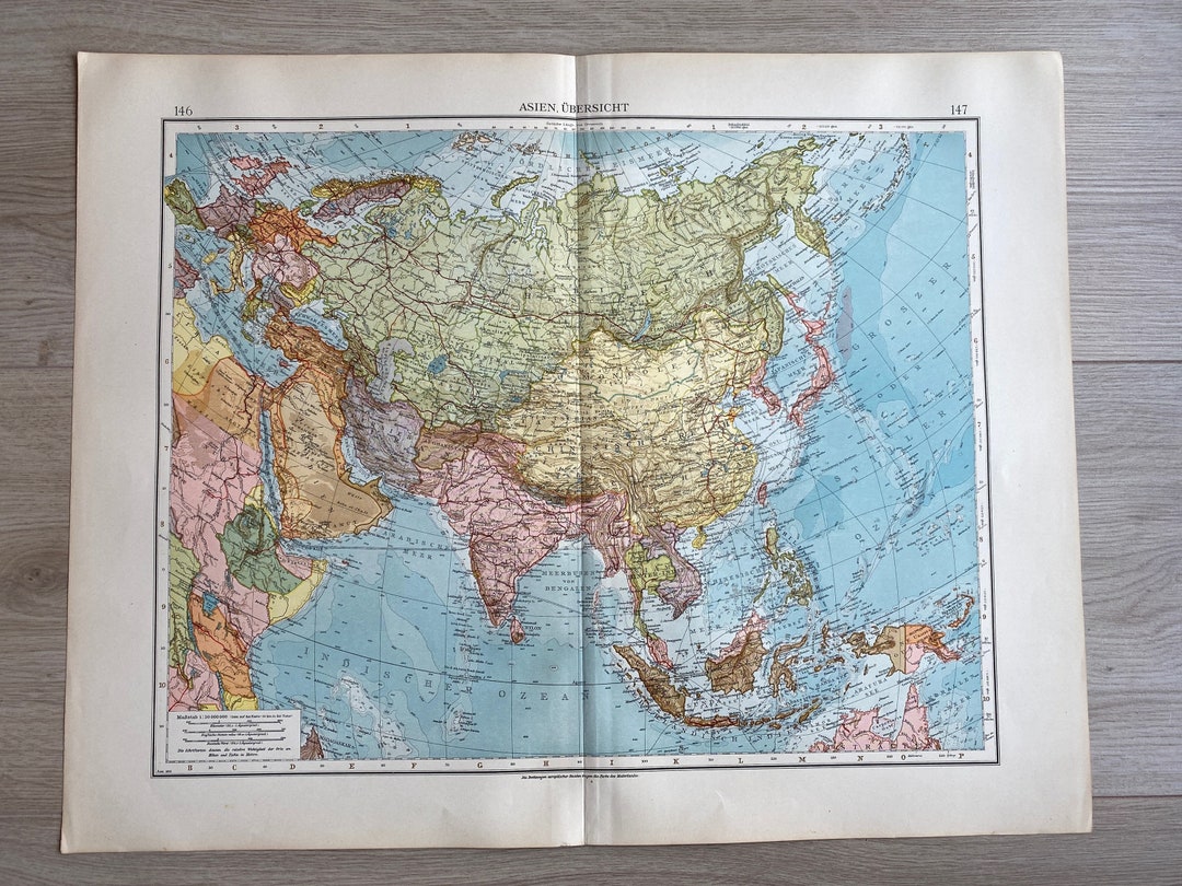Vintage Map Asia From 1914 - Etsy