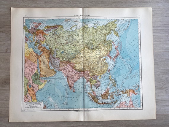 Vintage Map Asia From 1914 - Etsy