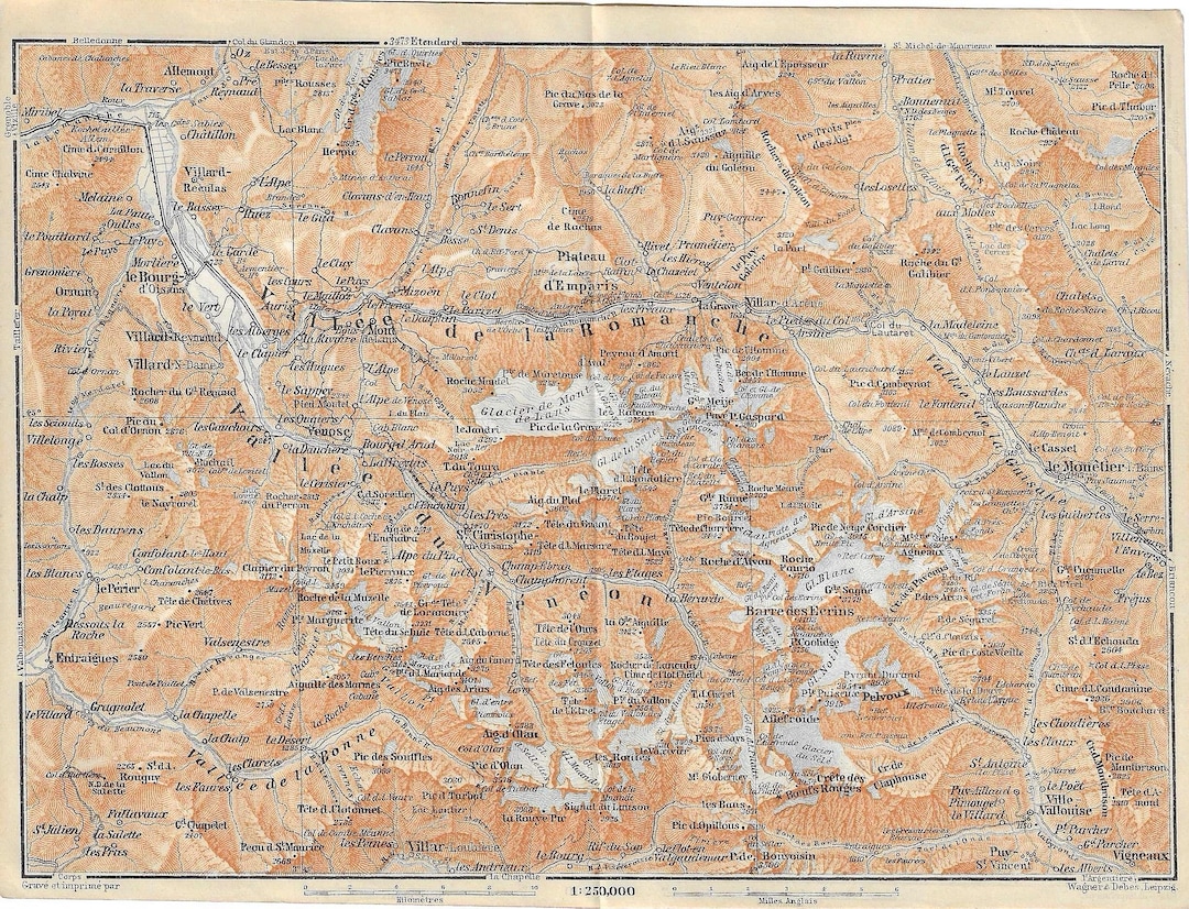 Vintage Travel Guide Print French Alps Mountain Area Map From 1906 - Etsy