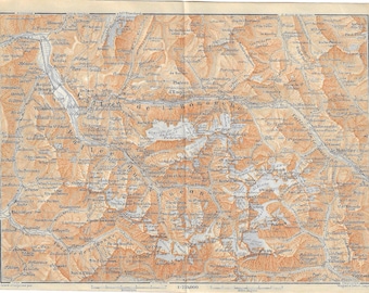 Vintage Travel Guide Print French Alps Mountain Area Map From 1906 - Etsy