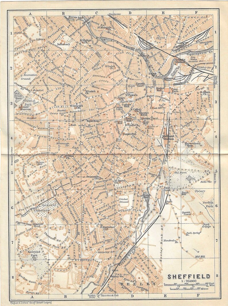 Vintage Travel Guide Print SHEFFIELD UNITED KINGDOM City Map From 1906 ...