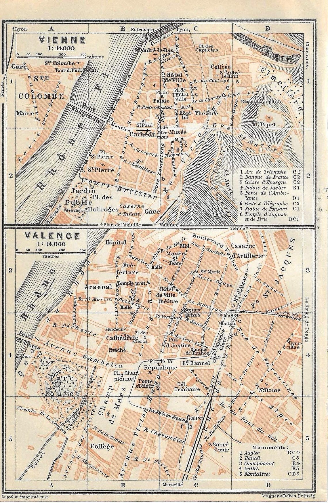 Vintage Travel Guide Print Vienne & Valence France City Maps From 1906 ...