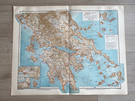 Vintage Map Greece From 1914 / Greek Islands Antique Map - Etsy