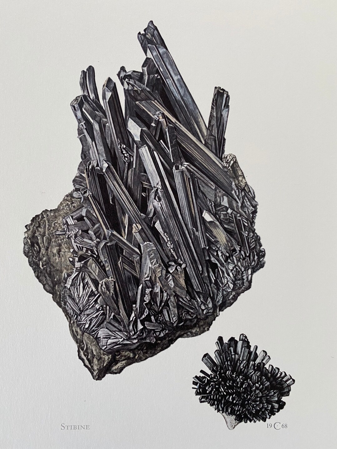 STIBNITE Mineral Print. Antique and Vintage Geology Mineral Gemstone ...