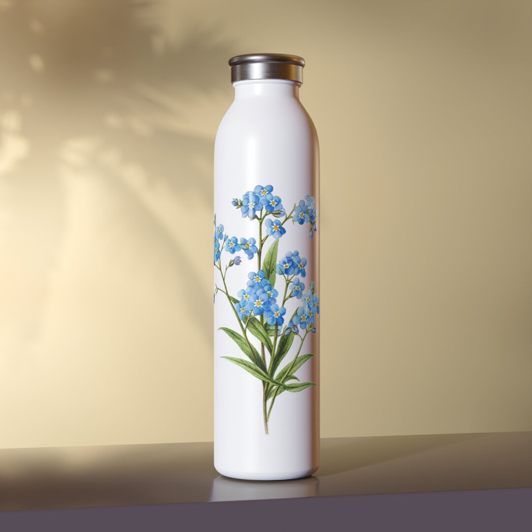 Blue Watercolor Flowers Slim Water Bottle - Etsy