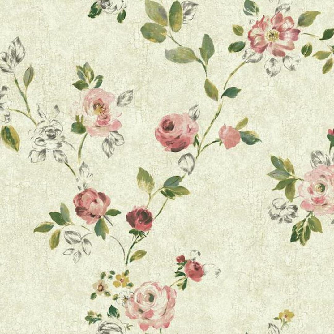 Pink Montage Floral Trail Sketch Roses Wallpaper NP6325 - Priced per ...