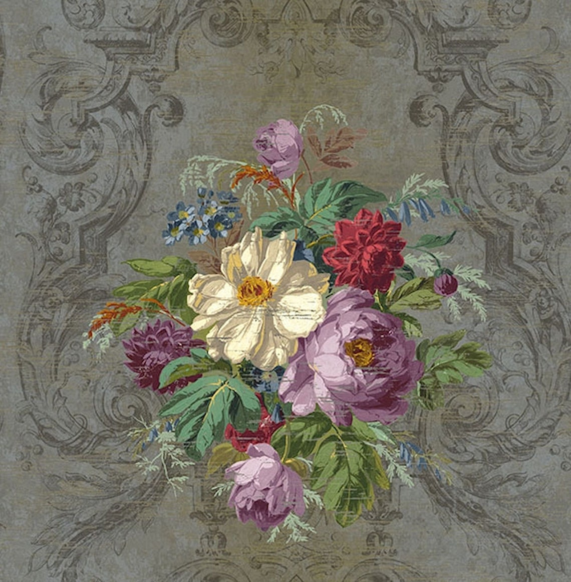Bouquets of Flowers on a Neo-classical Background Wallpaper by ...