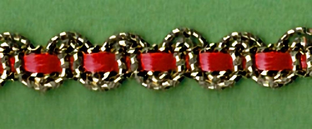 5 Yards 1/4" Ric Rac Look Trim in Antique Gold With Red Ribbon 46325 - Etsy