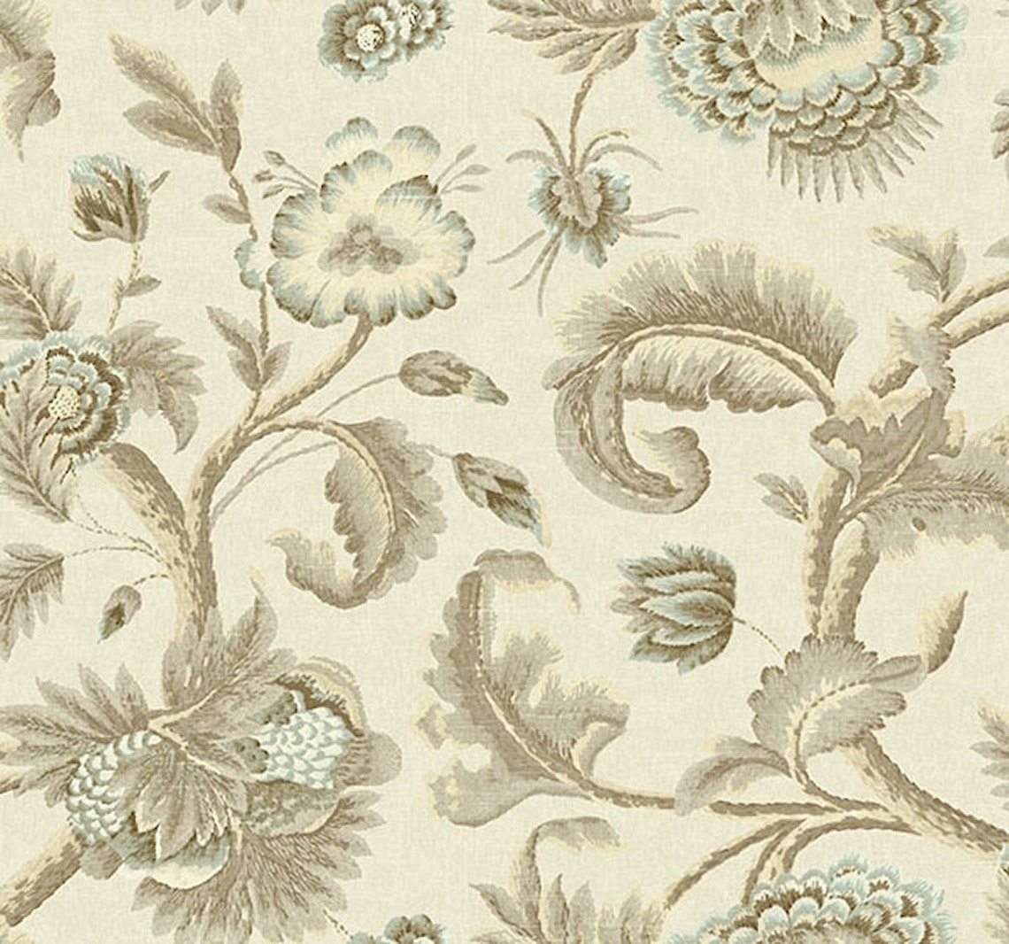 Jacobean Floral Wallpaper in Gold, Teal, Brown by Wallquest DM20207 - Etsy