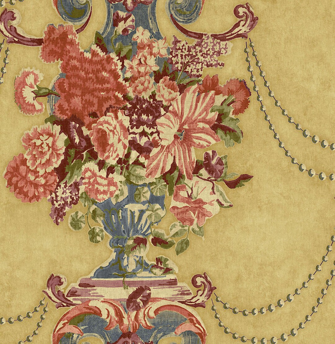 Neo-classical Urn Bouquet Stripe Fabric by Wallquest DM30005F per Yard ...