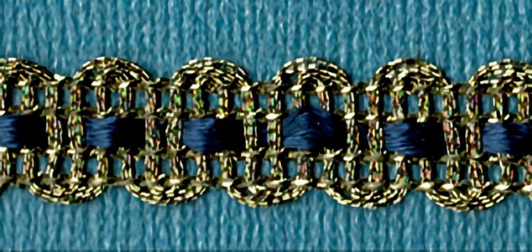 5 Yards 3/8" Antique Gold, Ric Rac Look Trim With Navy Ribbon Gimp 6323 ...