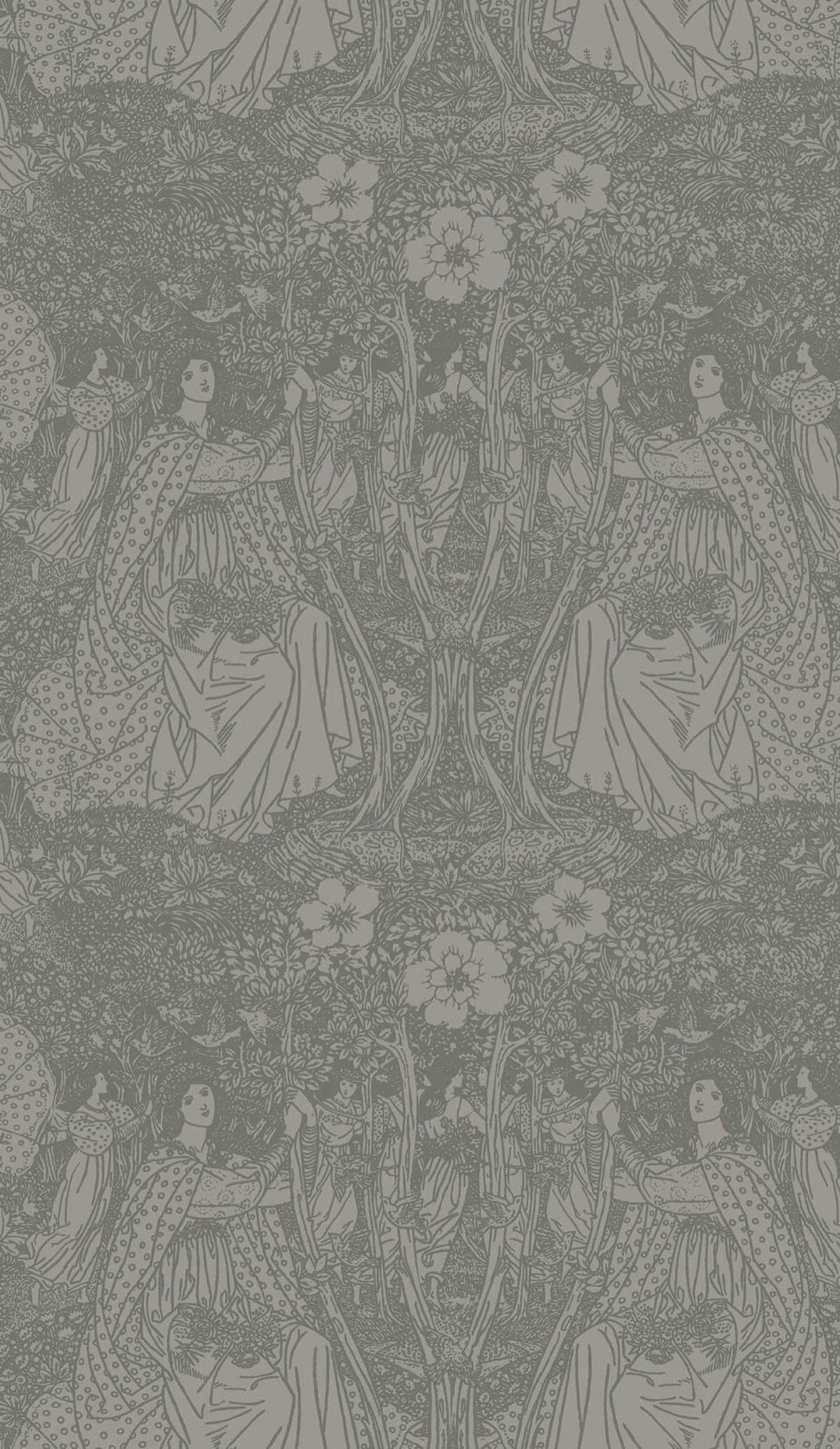 Isabella Medieval Women in Woods William Morris Wallpaper - Stone ...