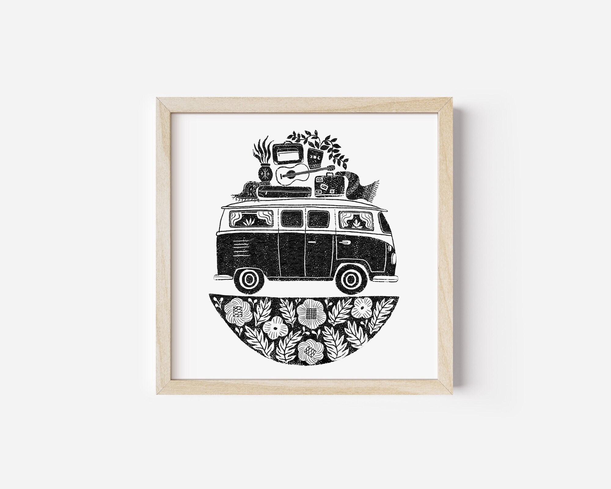 Campervan Print Camper Van Forest Mountain Illustration Campervan ...