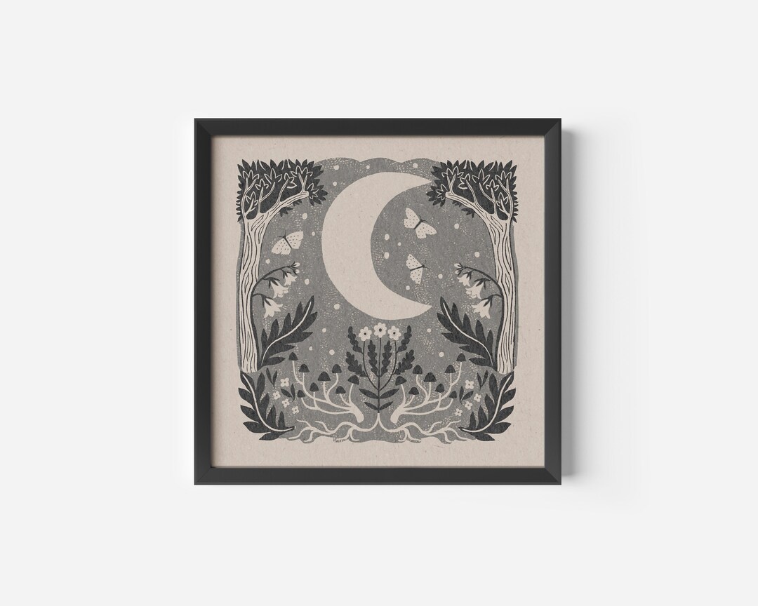 Moon Folk Art Moon Nursery Wall Art Moon Nursery Digital Prints Forest ...