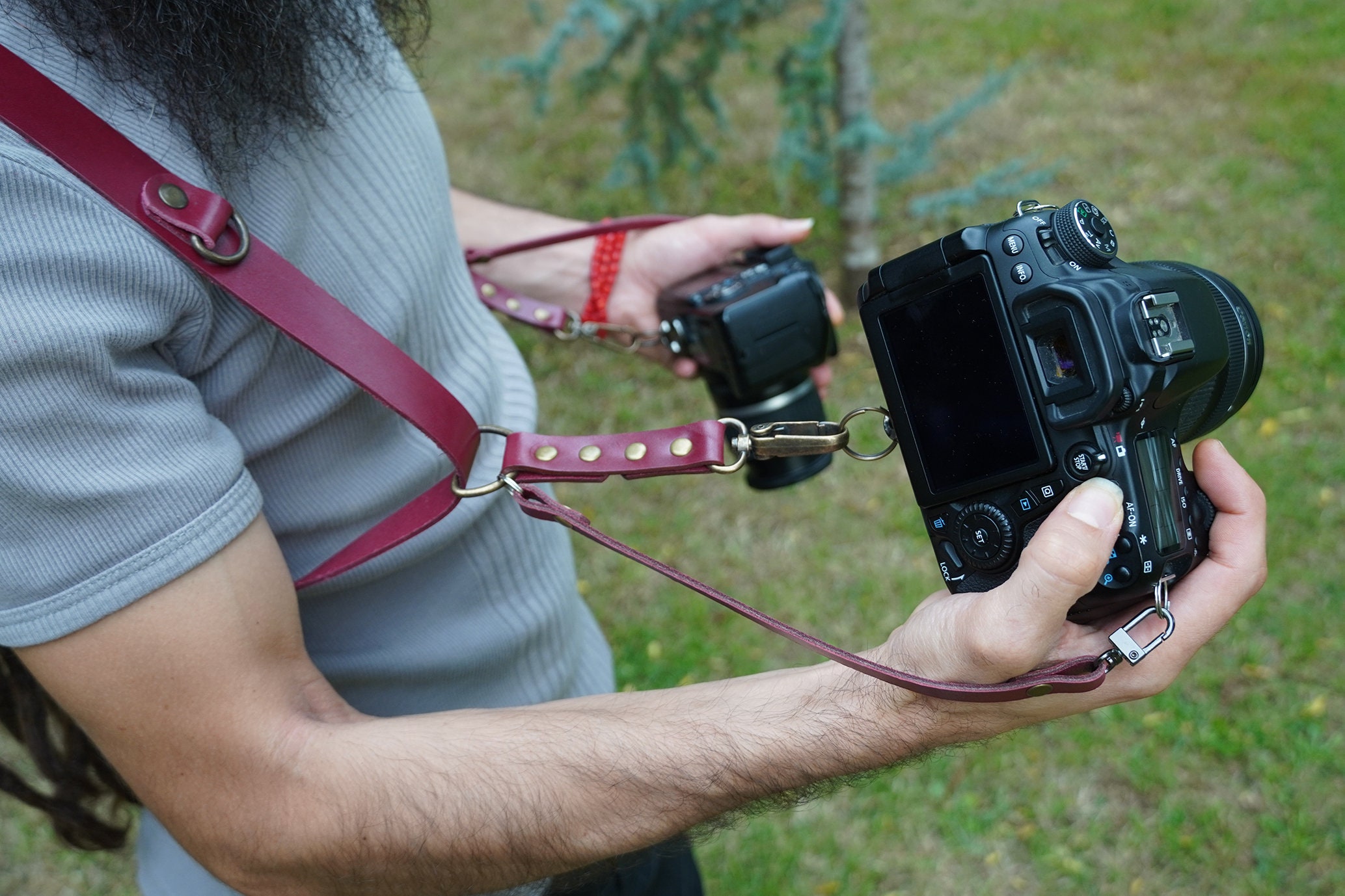 Set of Leather Camera Straps, Camera Holder and Safety Strap - Etsy