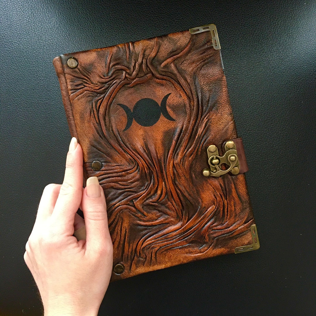 Triple Moon Leather Journal: Handcrafted Wiccan Grimoire, Book of ...