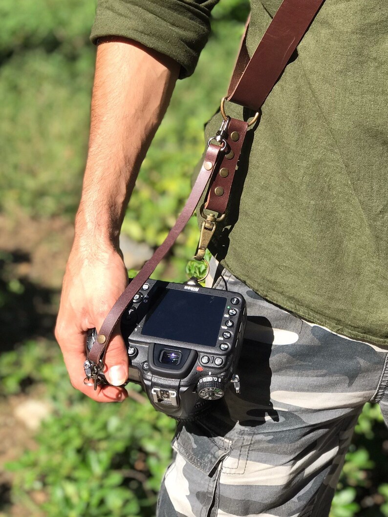 Set of Leather Camera Straps, Camera Holder and Safety Strap - Etsy