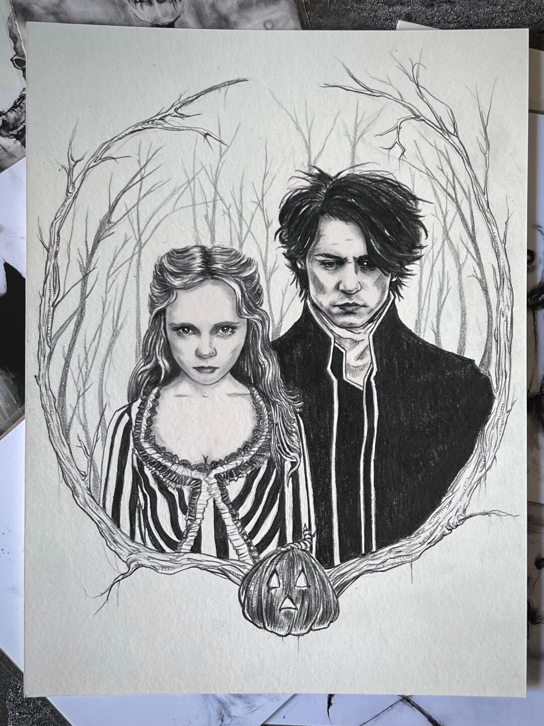 Sleepy Hollow Portrait, Original Framed Charcoal Drawing, Pen and Ink ...