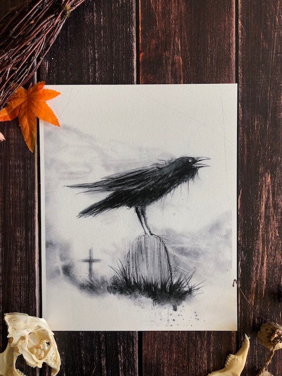 Death Omen Crow Dark Artwork Print Gothic Illustration | Etsy