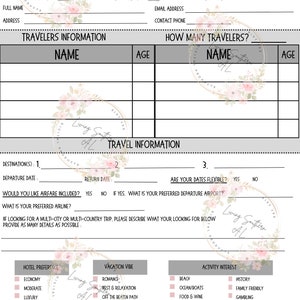 Travel Intake Form Digital or Printable PDF - Etsy