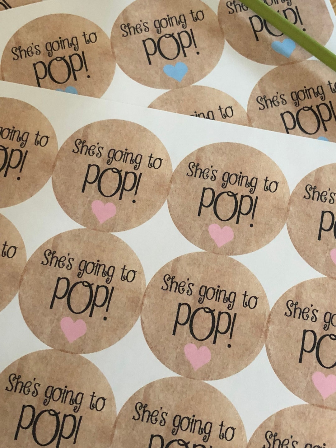 Baby Shower, Shes Going to Pop, Custom Stickers, Baby Shower Tags ...