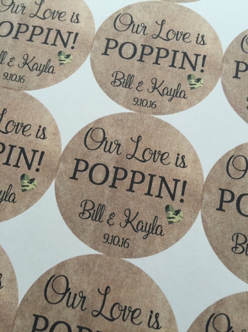 Wedding Stickers, Custom Stickers, Wedding Favors, Our Love is POPPIN ...