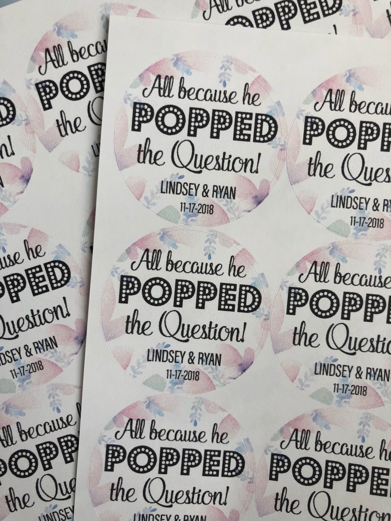 He Popped the Question, Popcorn Favors, Wedding Favors, Custom Stickers ...