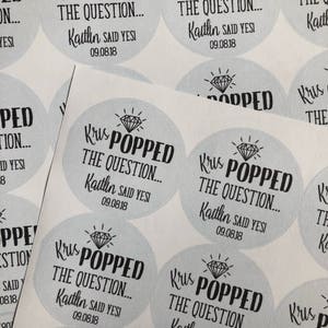 Engagement Stickers, He Popped the Question, Custom Wedding Stickers ...