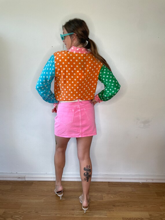 100 Silk Color Block Polka Dot Blouse Gem