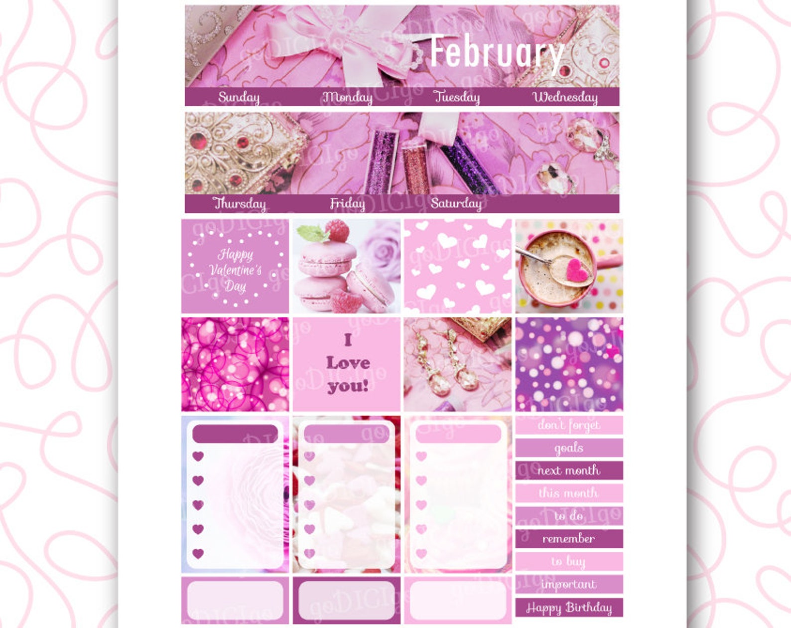 February Printable Planner Stickers February Monthly Kit | Etsy