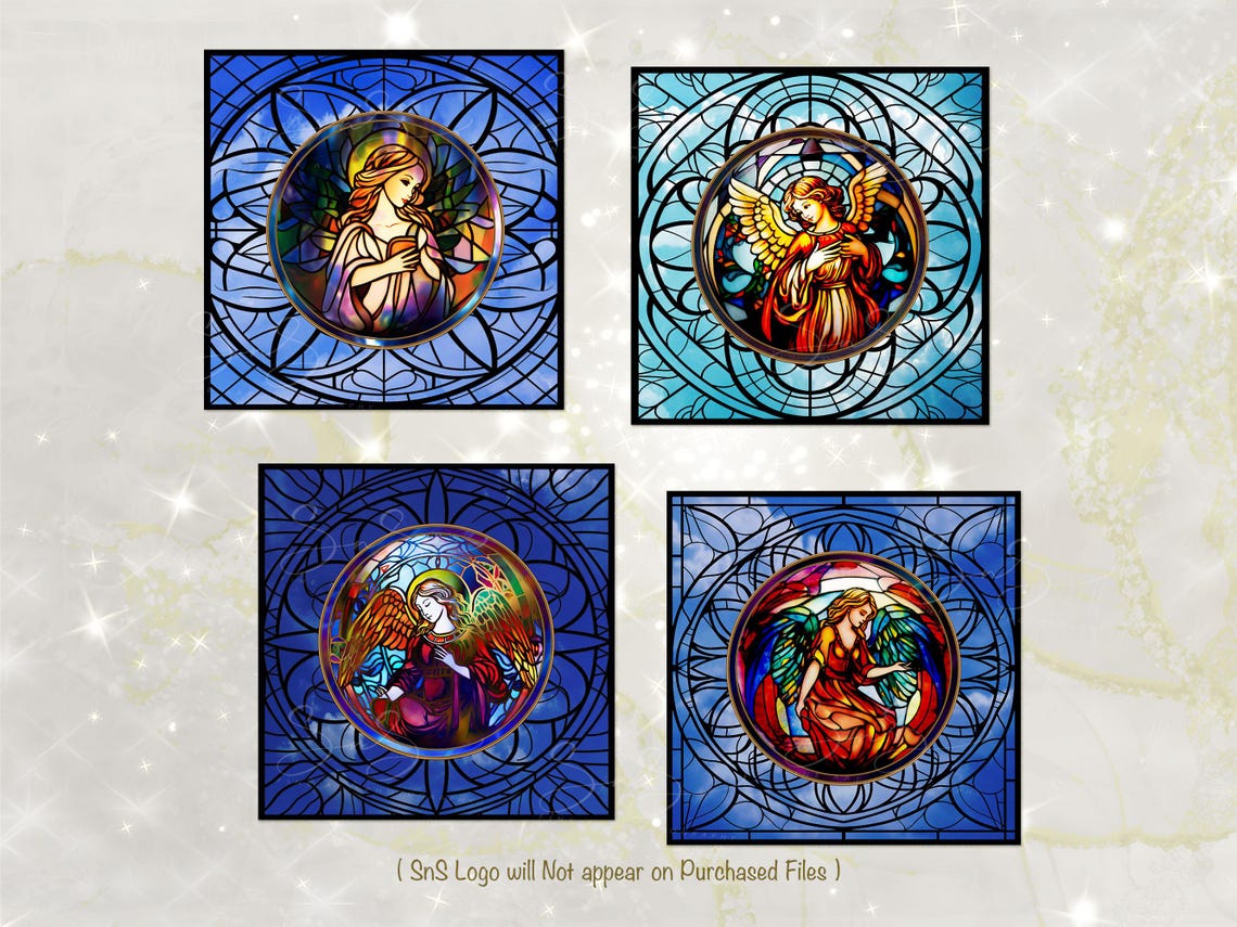 10-PNG Bundle Stained Glass Angel Digital Download, Sublimation Designs ...