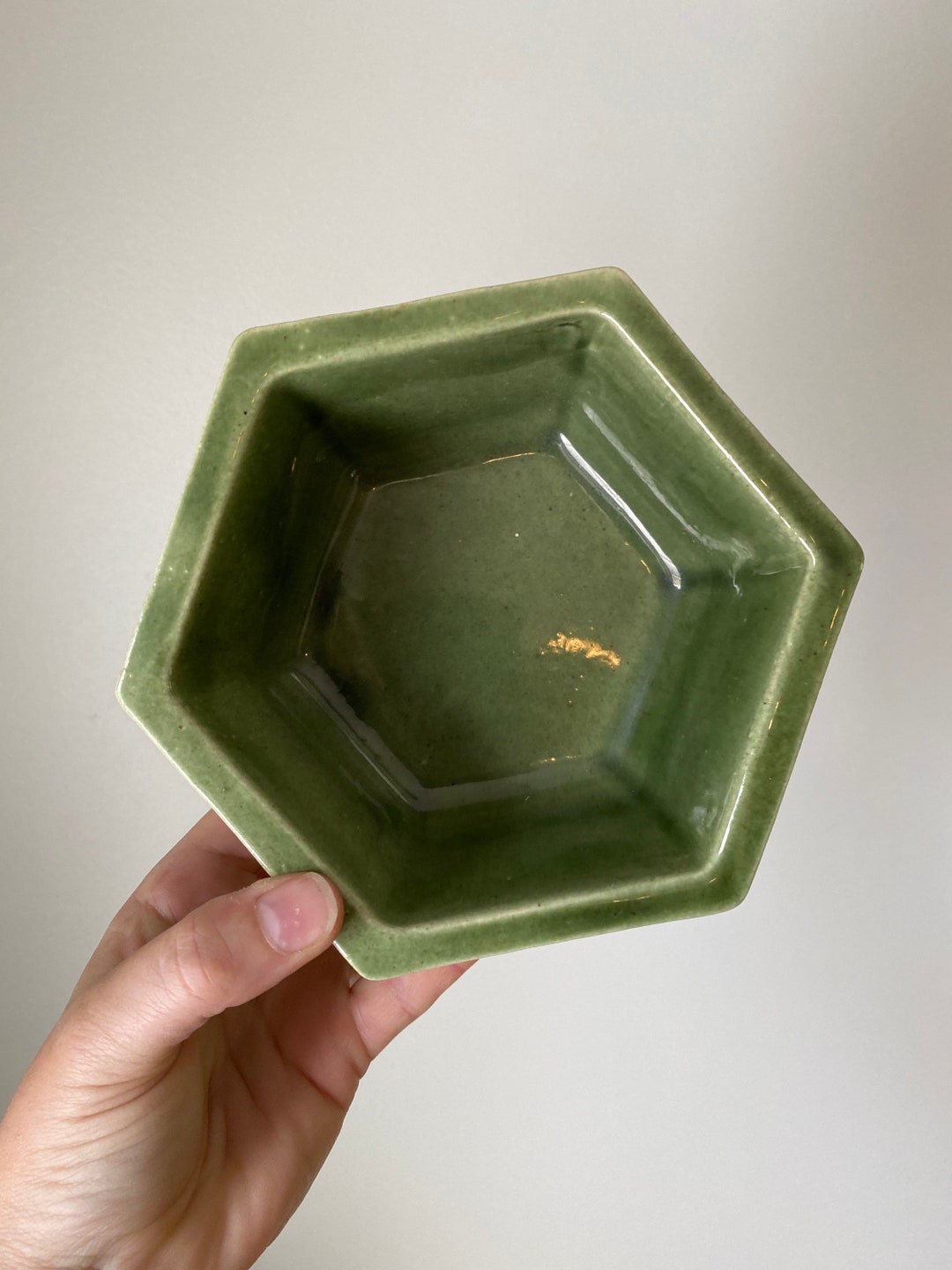Vintage Haeger 4002 USA Green Hexagon Planter Pot Container 3 de altura ...