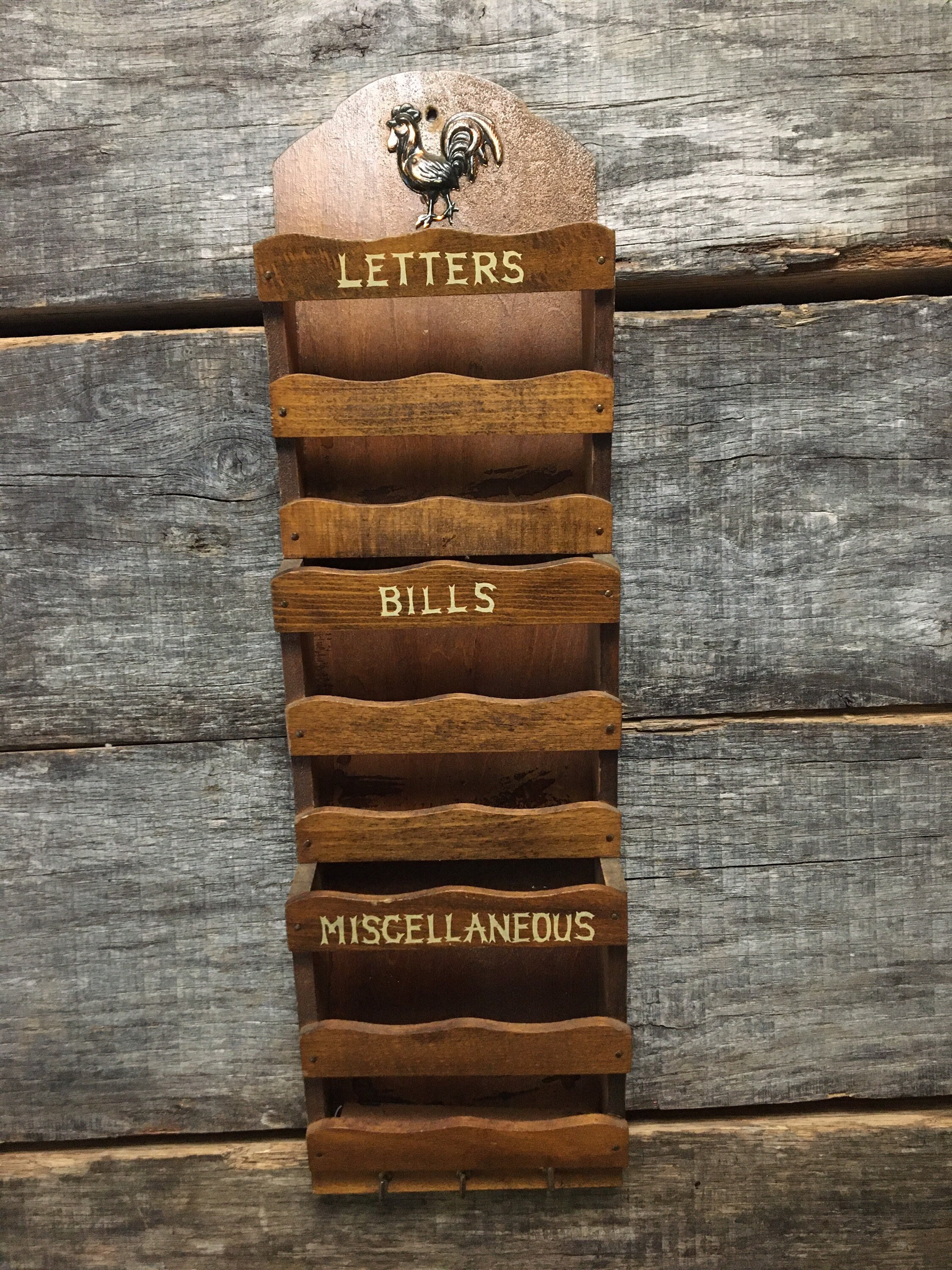 Vintage Wood Letter Bills Miscellaneous Holder Keys Message | Etsy