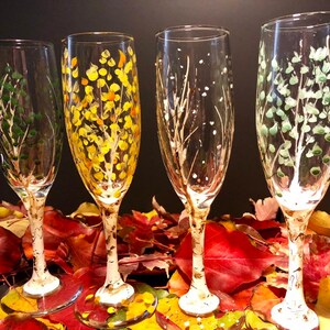 Set of 4 Aspen Tree Champagne Glasses ~ Hand Painted ~ Four Seasons- ON ...