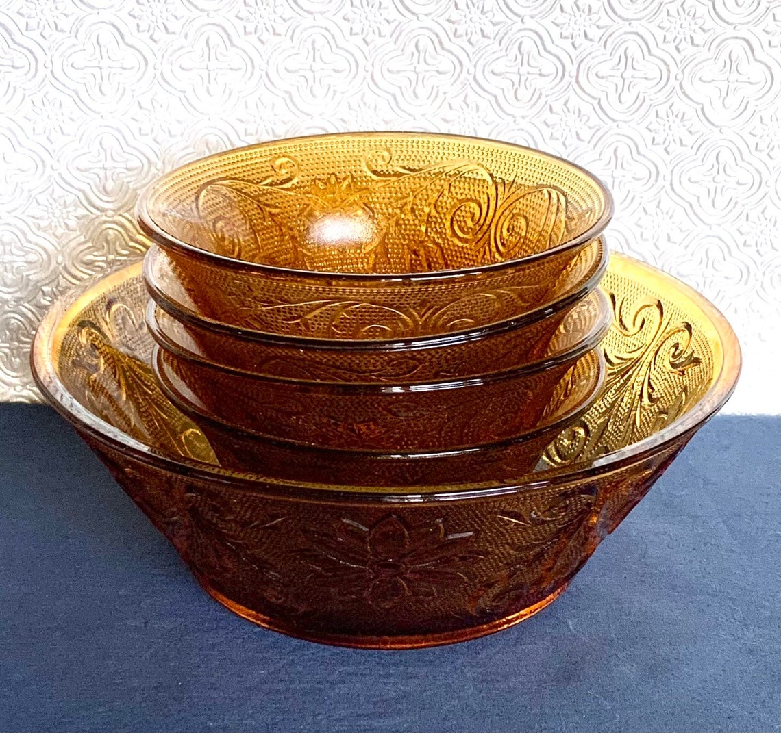 Vintage Amber Glass Set of Bowls 6 Jewel tone Tiara Pressed | Etsy