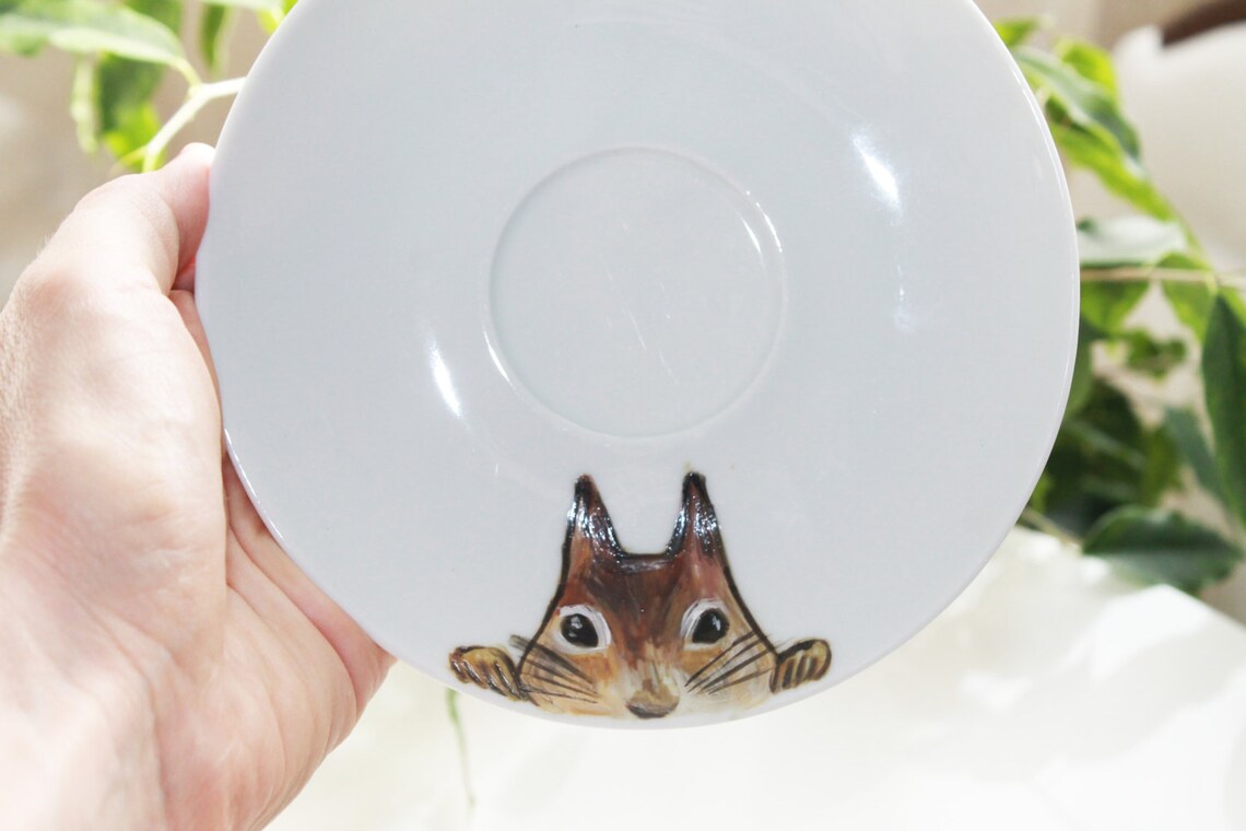 Squirrel Cute Handpainted Cup Saucer Set Squirrel Mug Squirrel Gift ...