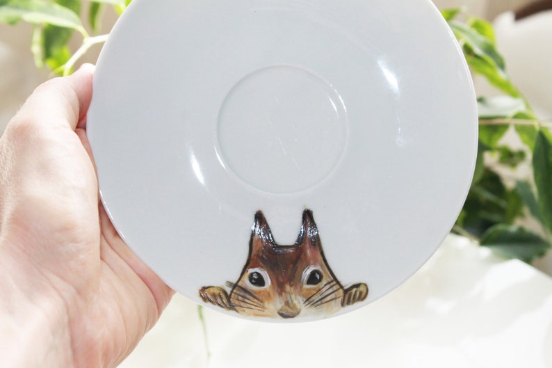 Squirrel Cute Handpainted Cup Saucer Set Squirrel Mug Squirrel Gift ...