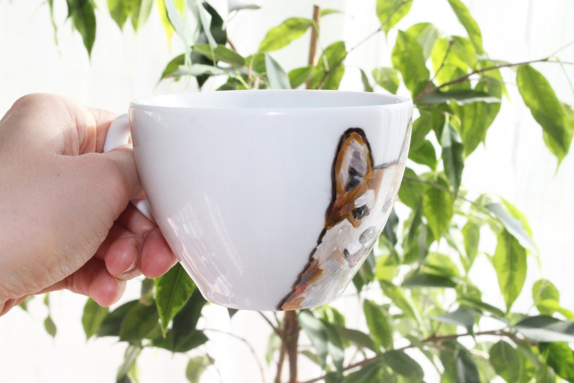 Corgi Tea Cup Saucer Set Cappuccino Cup Corgi Mug Unique Handpainted ...