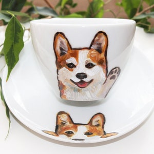 Corgi Tea Cup Saucer Set Cappuccino Cup Corgi Mug Unique Handpainted ...