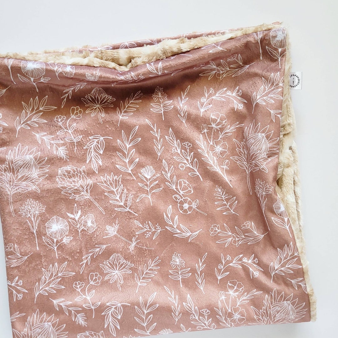 Mauve Floral Baby Blanket, Minky Baby Blanket, Faux Fur Baby Blanket ...