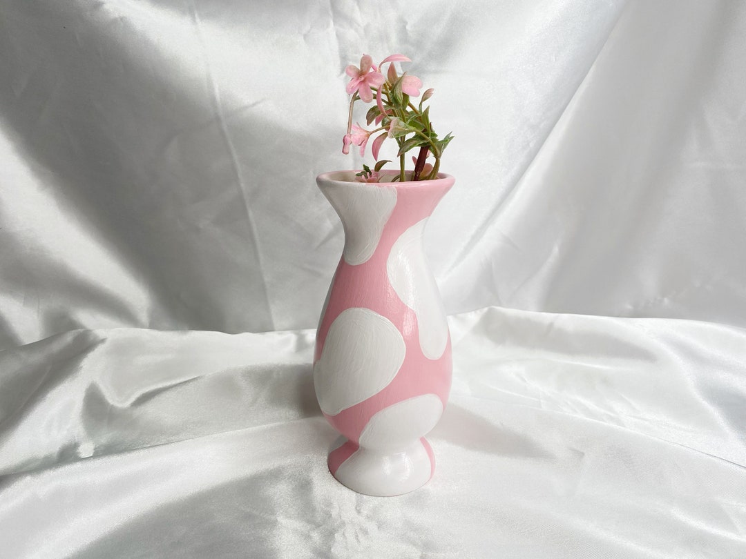 Pink Cow Print Flower Vase / Planter, Small Ceramic Bud Vase, Cute ...