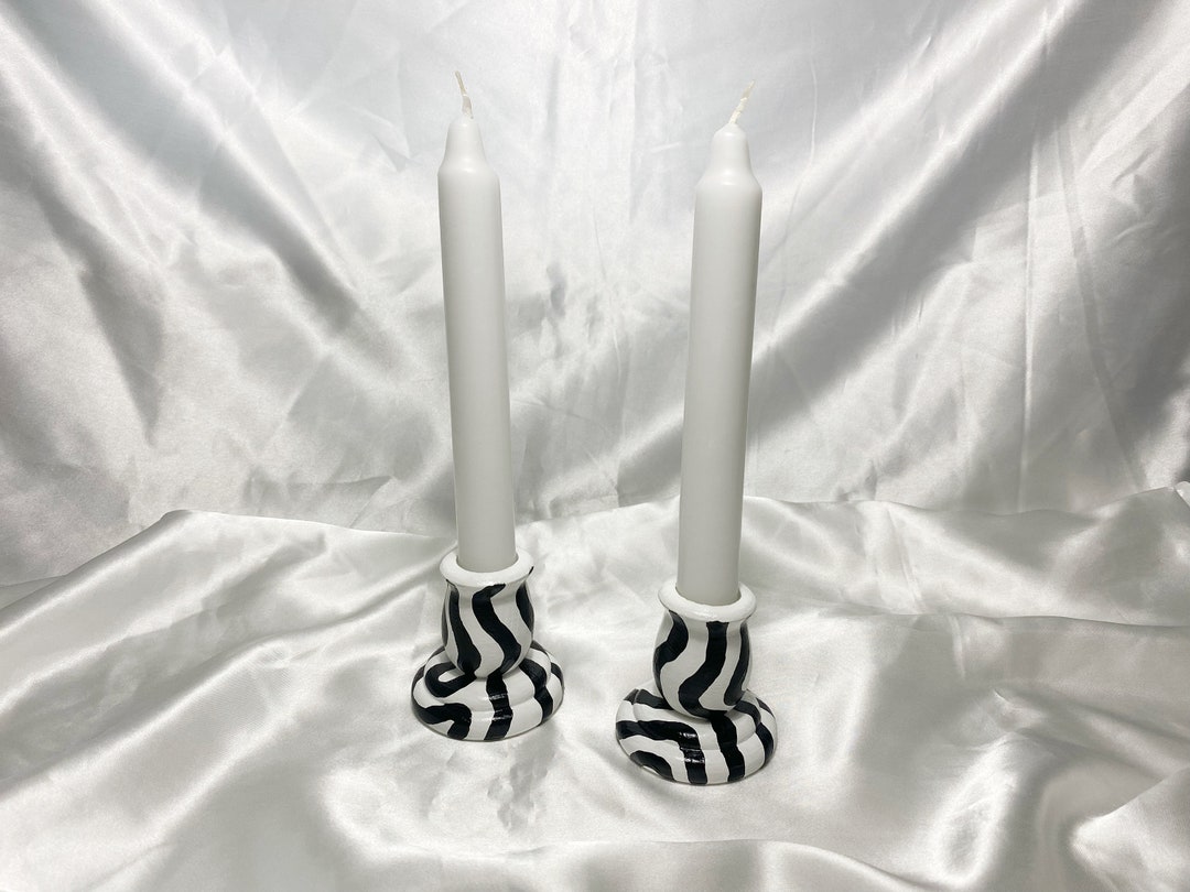 Set of 2 Funky Abstract Wooden Candlestick Holders / Candlesticks Taper ...