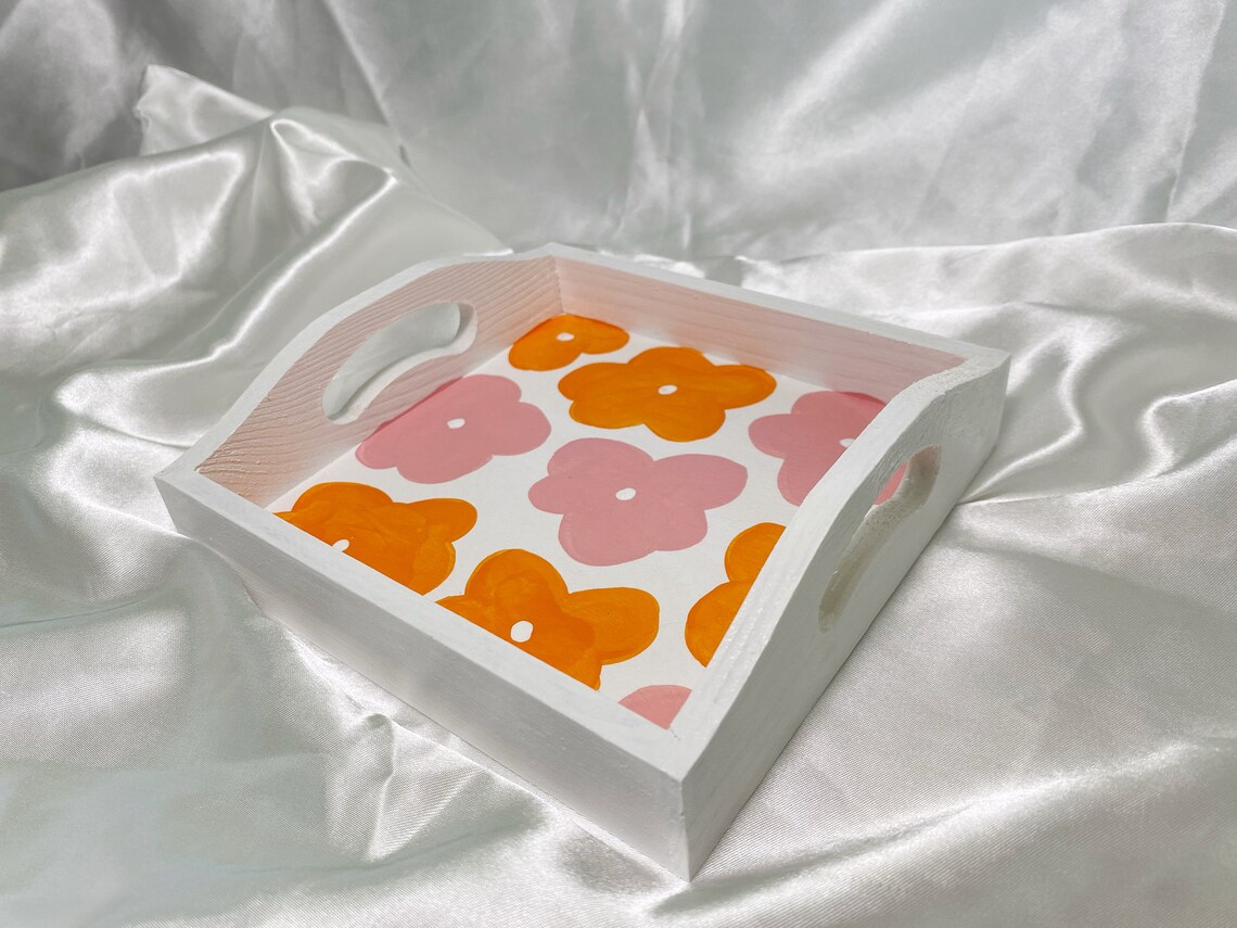 Funky Small Floral Wooden Tray, Coffee Table Catchall Tray, Bathroom ...